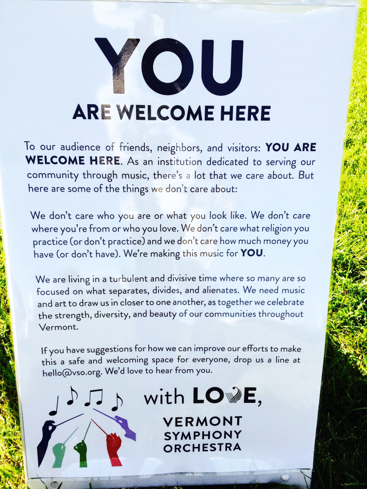 Welcome sign – Vermont Symphony Orchestra